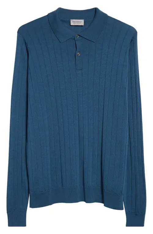 John Smedley Ade Merino Wool Rib Polo Sweater In Estate Blue - 55